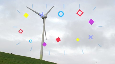 Animation Diverse Shapes Over Wind Turbine Stock Footage Video (100% ...