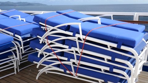 Stacks Lounge Chairs On Cruise Ship Stock Footage Video (100% Royalty ...