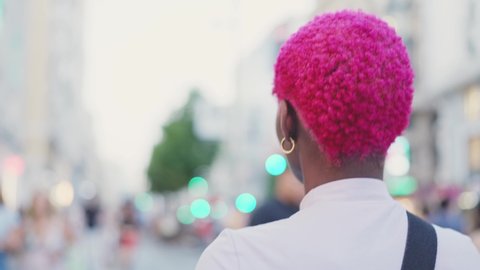 Back Afro Woman Walking Street Stock Footage Video (100% Royalty-free ...