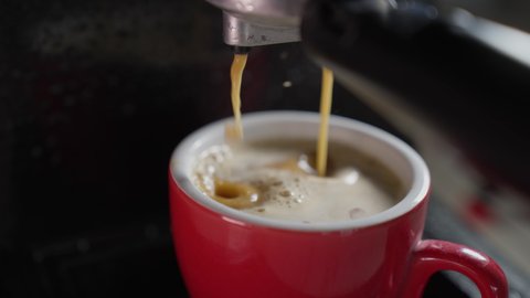 Pouring Coffee Stream Machine Cup Home Stock Footage Video (100% ...