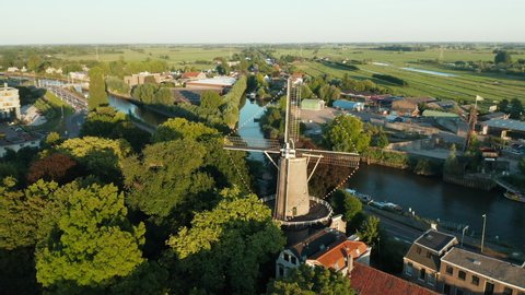 Aerial View Mill Castle Riverfront Gouda Stock Footage Video (100% ...
