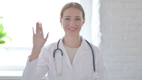 Lady Doctor Waving Hand Say Hello Stock Footage Video (100% Royalty ...