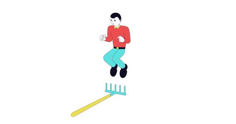 Cartoon Man Jumping On Rake Looped Stock Footage Video (100% Royalty ...