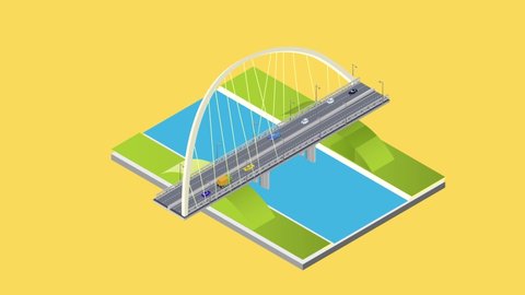 Vehicles Animation Passing On Suspension Bridge Stock Footage Video ...