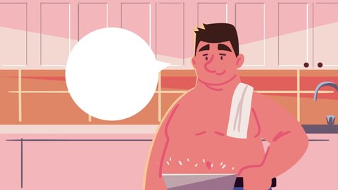 Fat Man Cooking Kitchen Recipe Animation Stock Footage Video (100% ...
