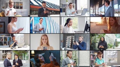 Collage Many Different People Using Smartphone Stock Footage Video (100 ...