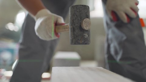 Worker Breaks Concrete Block Hammer Breaking Stock Footage Video (100% ...