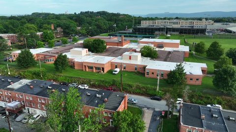 Zoom Out School Building Neighborhood Row Stock Footage Video (100% ...