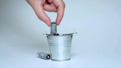 Hand Collecting Leaked Corroded Aa Type Stock Footage Video (100% ...