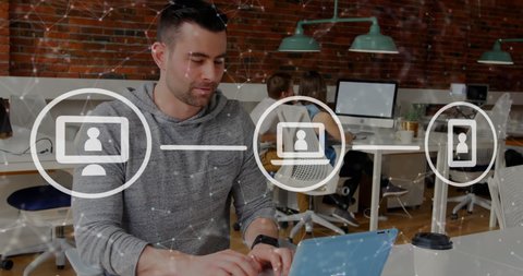 Animation Icons Over Caucasian Men Using Stock Footage Video (100% ...