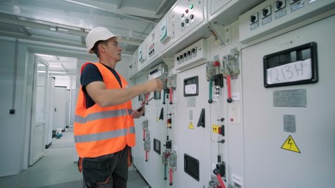 Electrical Engineer Working Check Electric Current Stock Footage Video ...