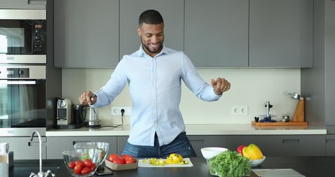 Happy African Guy Dance While Cooking Stock Footage Video (100% Royalty ...