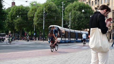 Tram 19 Passing By Amsterdam Netherlands Stock Footage Video (100% ...