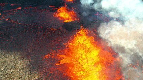 Flaming Red Lava During Volcanic Eruption Stock Footage Video (100% ...