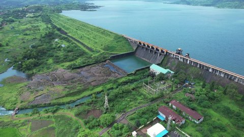 Aerial View Dam Reservoir During Monsoon Stock Footage Video (100% ...