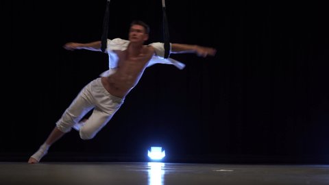 Muscular Male Aerial Circus Artist Performances Stock Footage Video ...