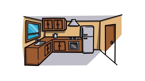 Kitchen Interiors Sketch 2d Animation Stock Footage Video (100% Royalty ...