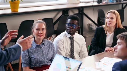 Businessman Reporting Multiethnic Partners Audience Conference Stock ...