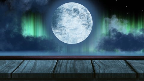 Animation Full Moon Northern Lights On Stock Footage Video (100% ...