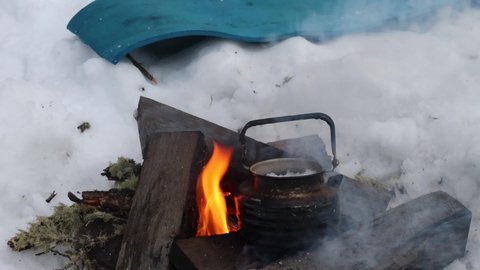 Traditional Australian Billy Boiling Water Over Stock Footage Video ...