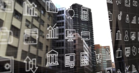 Multiple Digital Icons Moving Against Tall Stock Footage Video (100% ...