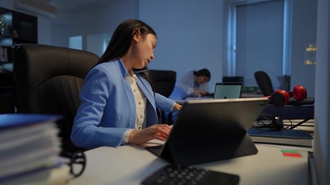 Busy Intelligent Asian Woman Talking On Stock Footage Video (100% ...