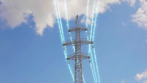 High Voltage Tower Visualization Current Wires Stock Footage Video (100 ...