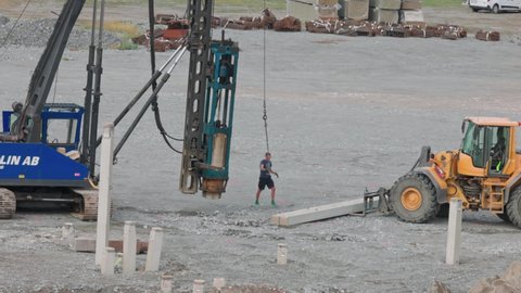 View Process Driving Concrete Piles Pile Stock Footage Video (100% ...
