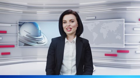 Female News Anchor Talking Reporting Positive Stock Footage Video (100% ...