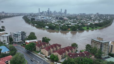 Stationary Aerial View Flooded Brisbane River Stock Footage Video (100% ...