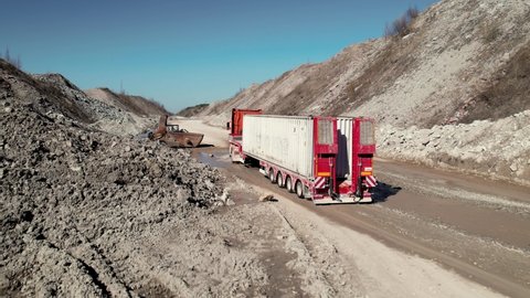 Low Loader Truck Delivering Container Remote Stock Footage Video (100% ...