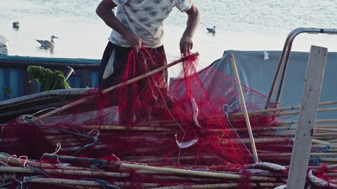 Fishermen Untangling Fish Nets Fishing Boat Stock Footage Video (100% ...