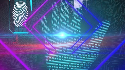 Animation Hexagonal Shapes Over Biometric Fingerprint Stock Footage ...