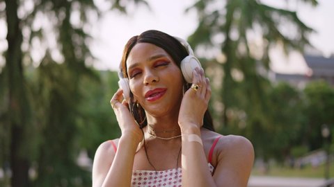 Trans Woman Listening Music Singing Outdoors Stock Footage Video (100% ...