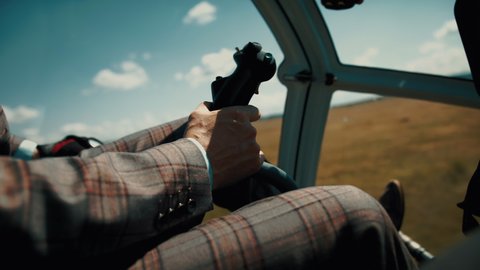 Helicopter Pilot Business Suit Controls Joystick Stock Footage Video ...