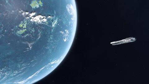 Large Futuristic Spaceship Entering Orbit Ocean Stock Footage Video ...