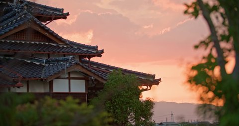 Beautiful Sunset Traditional Japanese House Trees Stock Footage Video ...