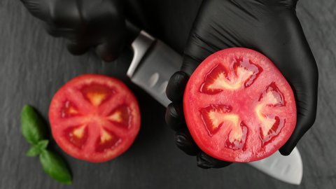 Chef Sliced Tomatoes Cook Dish Tomatoes Stock Footage Video (100% ...