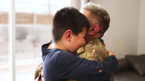 Military Soldier Father Hugging His Son Stock Footage Video (100% ...