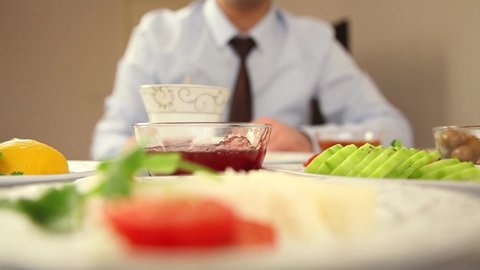 Business Man Eating Breakfast Before Work Stock Footage Video (100% ...