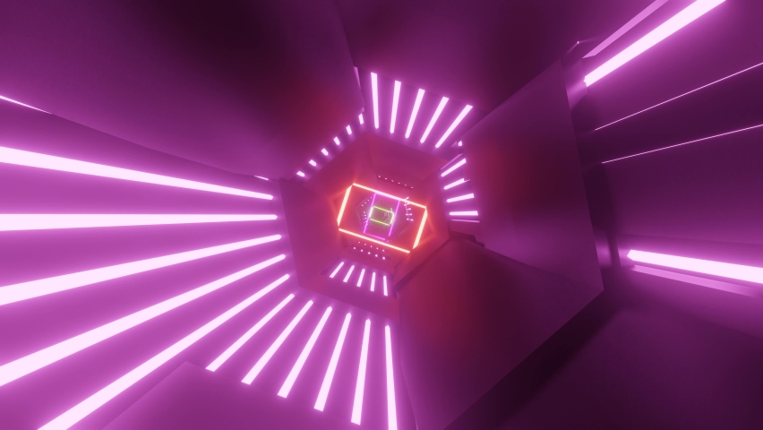 4k Futuristic Glowing Sci-Fi Tunnel. 3D Render abstract smooth infinitely looped animation ...