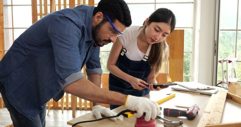 Two Joiners Talking Together Workshop Carpenter Stock Footage Video ...