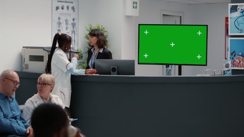 Monitor Display Greenscreen Background Hospital Reception Stock Footage ...