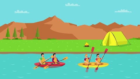 Group Animation Young Men Canoeing On Stock Footage Video (100% Royalty ...