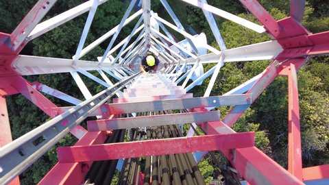 Engineer Climbing Telecom Tower Fix Broken Stock Footage Video (100% ...