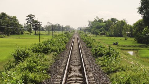 Back View Train Running Train Track Stock Footage Video (100% Royalty ...