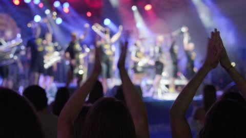 Crowd Raising Arms Clapping Hands While Stock Footage Video (100% ...