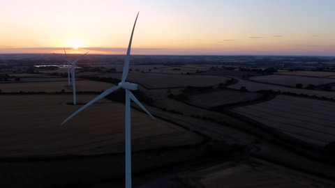 Large Wind Turbines Blades Field Aerial Stock Footage Video (100% ...