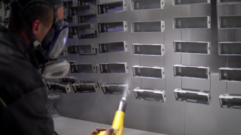 Powder Coating Metal Products Employee Protective Stock Footage Video ...