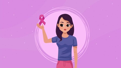 Breast Cancer Animation Woman Lifting Ribbon Stock Footage Video (100% ...
